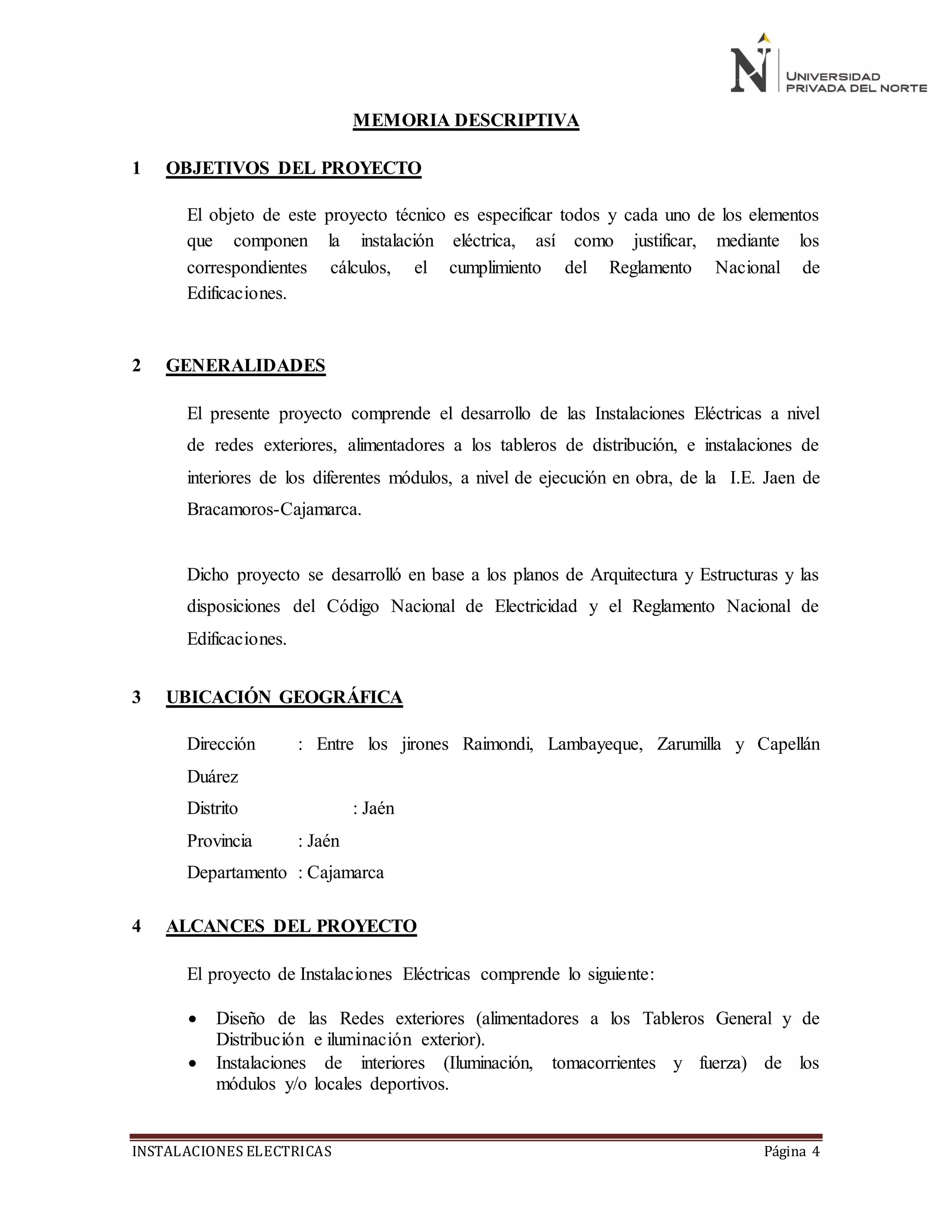 Memoria descriptiva y memoria de calculo eléctricos | DOCX