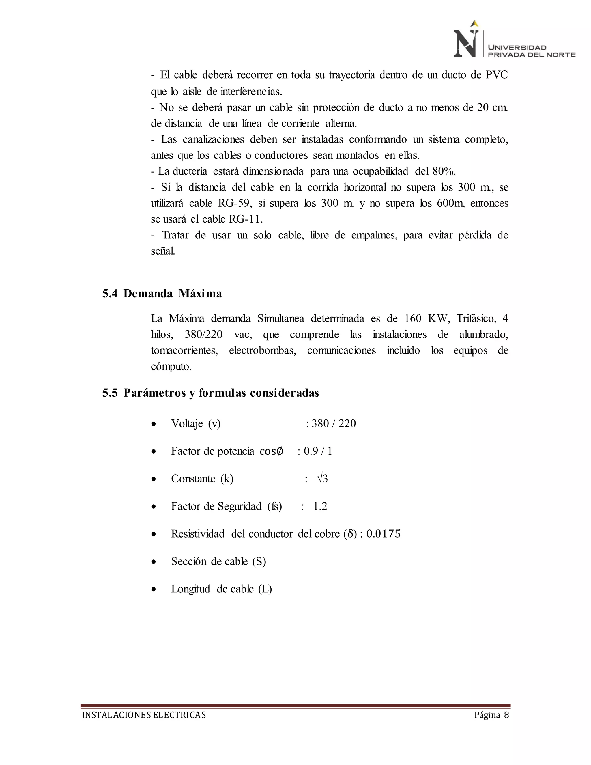 Memoria descriptiva y memoria de calculo eléctricos | DOCX