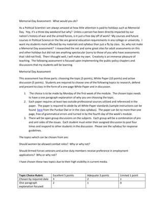 Memorial Day Online Assessment | DOCX