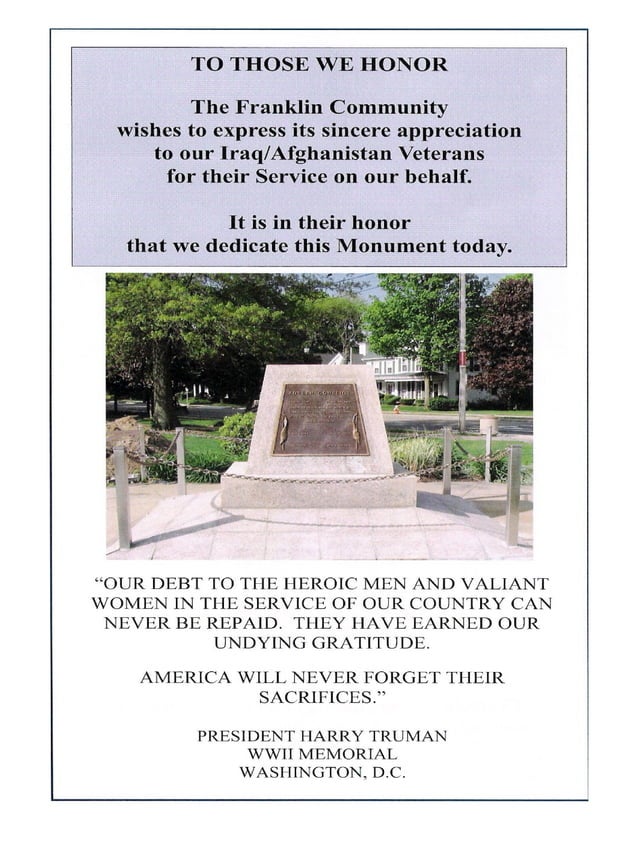 Franklin Veterans Memorial - Dedication Program | PPT