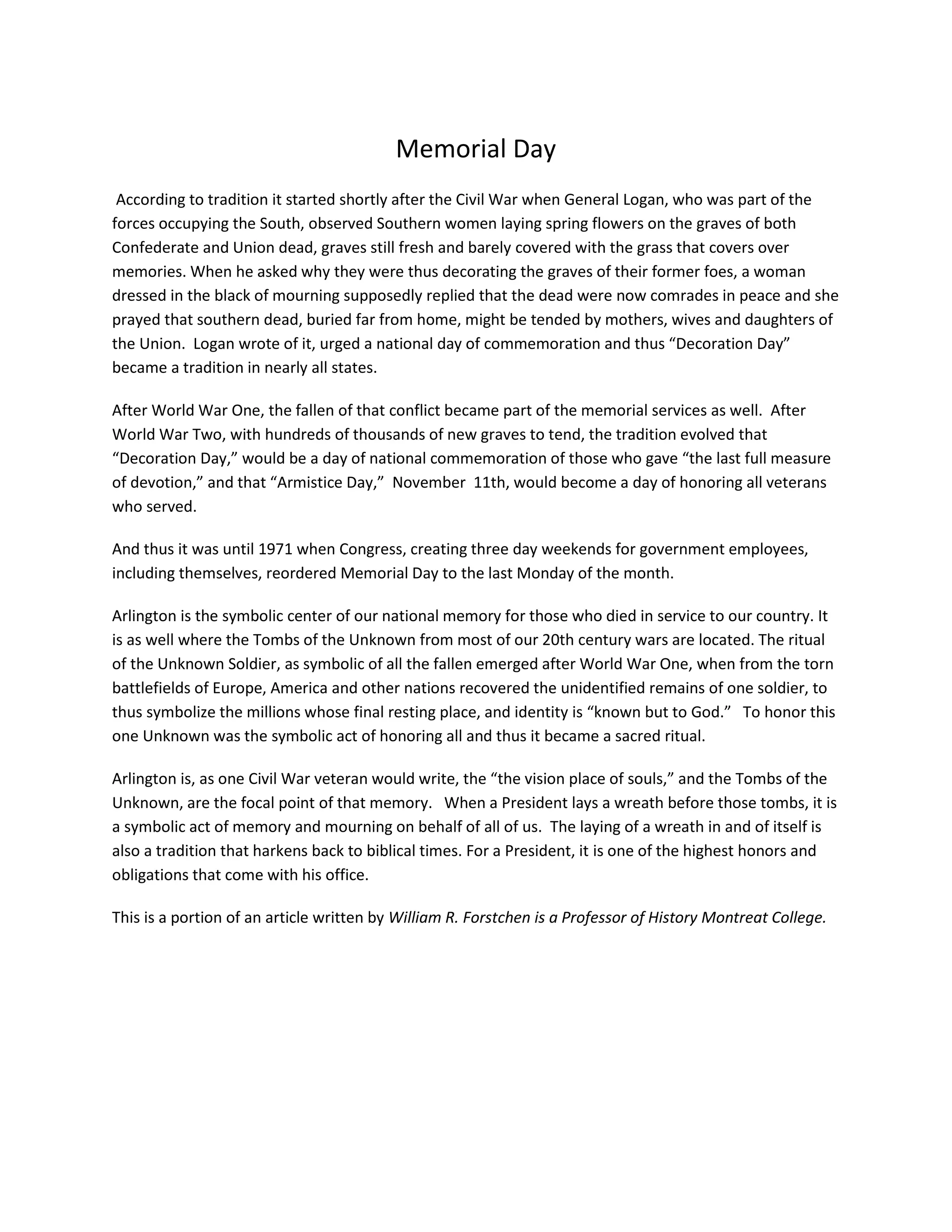 Memorial day history | DOCX Memorial day history | DOCX