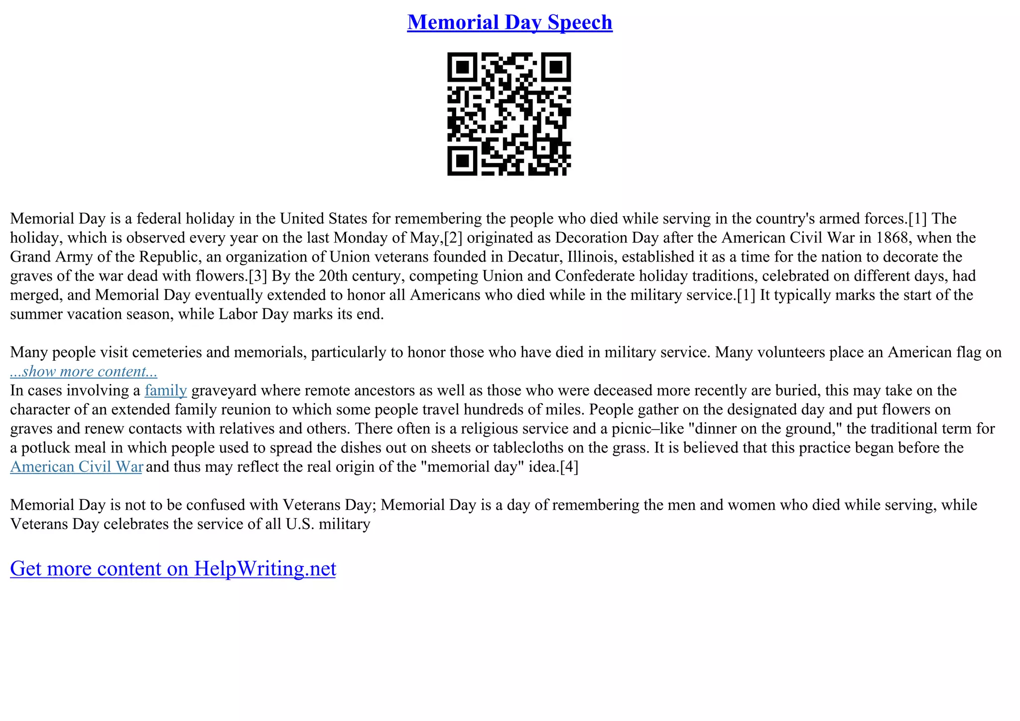 Memorial Day Speech | PDF