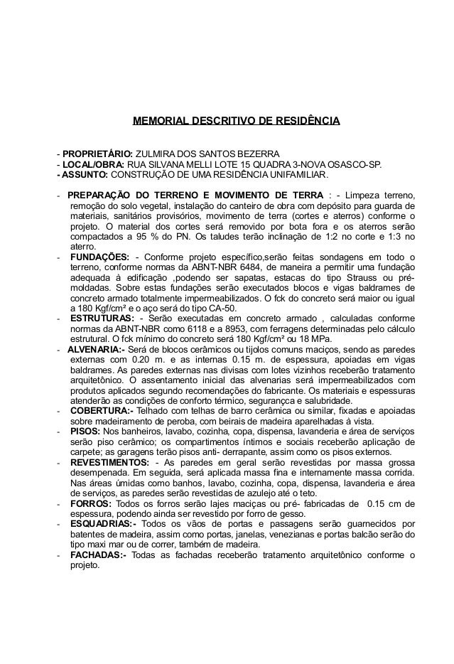 Modelo De Memorial Descritivo Pdf Modelo De Memorial Descritivo Pdf