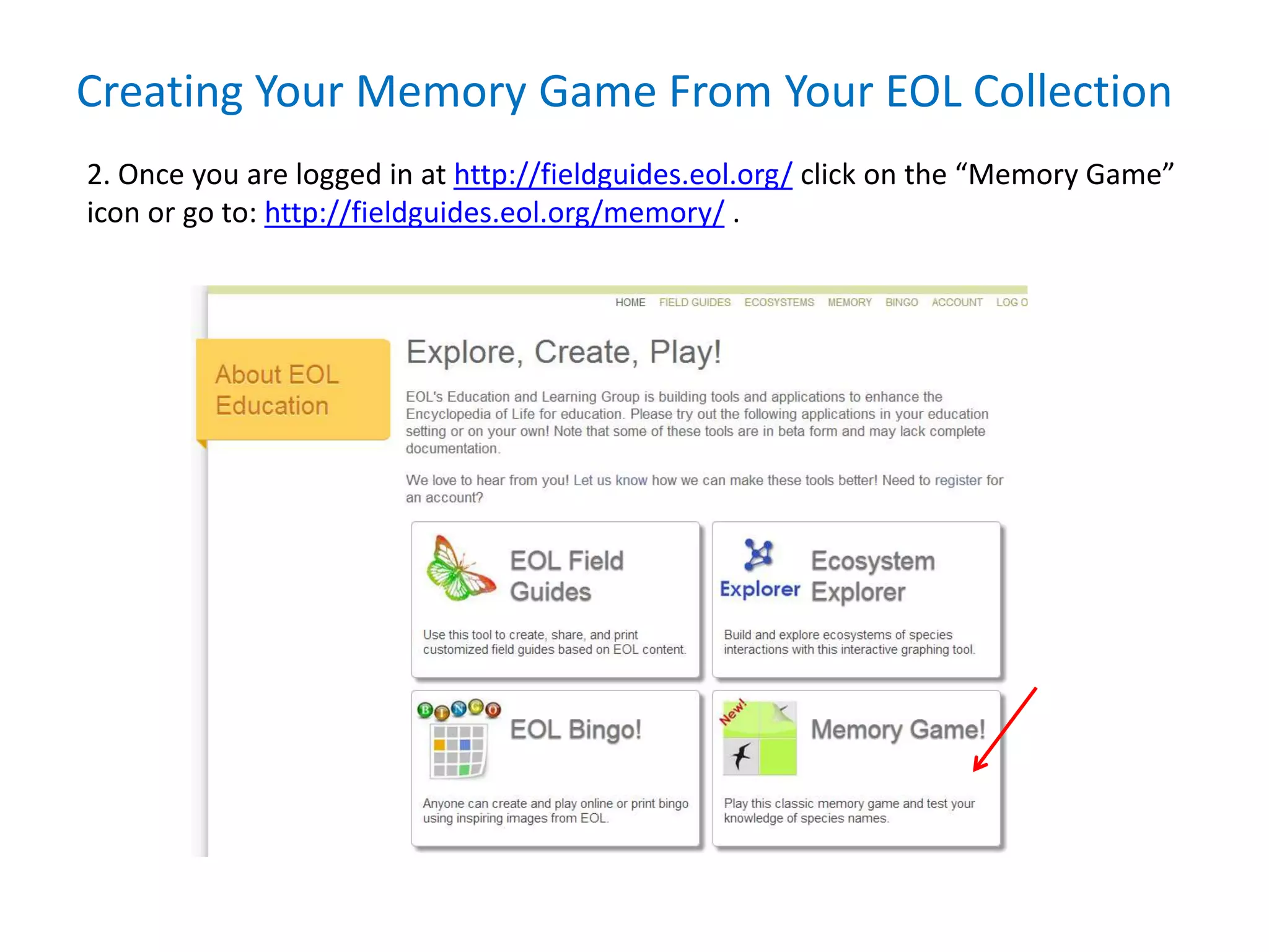 Creating an EOL Species Match Memory Game | PPT