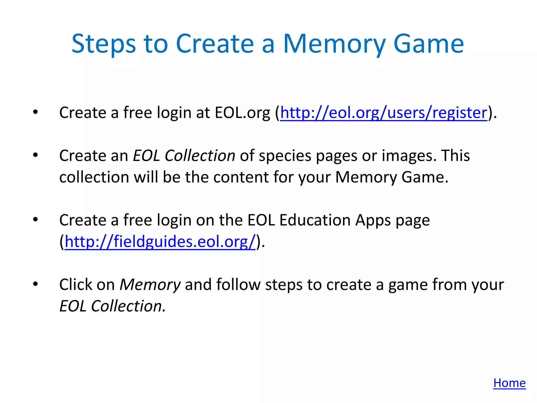 Creating an EOL Species Match Memory Game | PPT