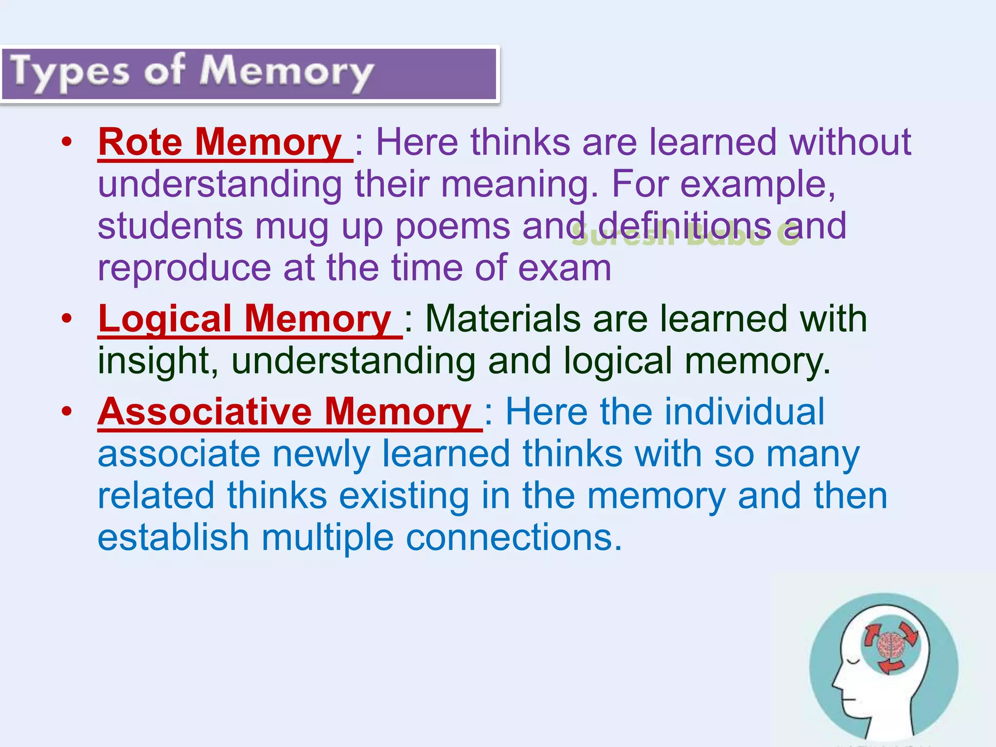 Memory - Definition-Types of Memory - factors influencing memory and ...