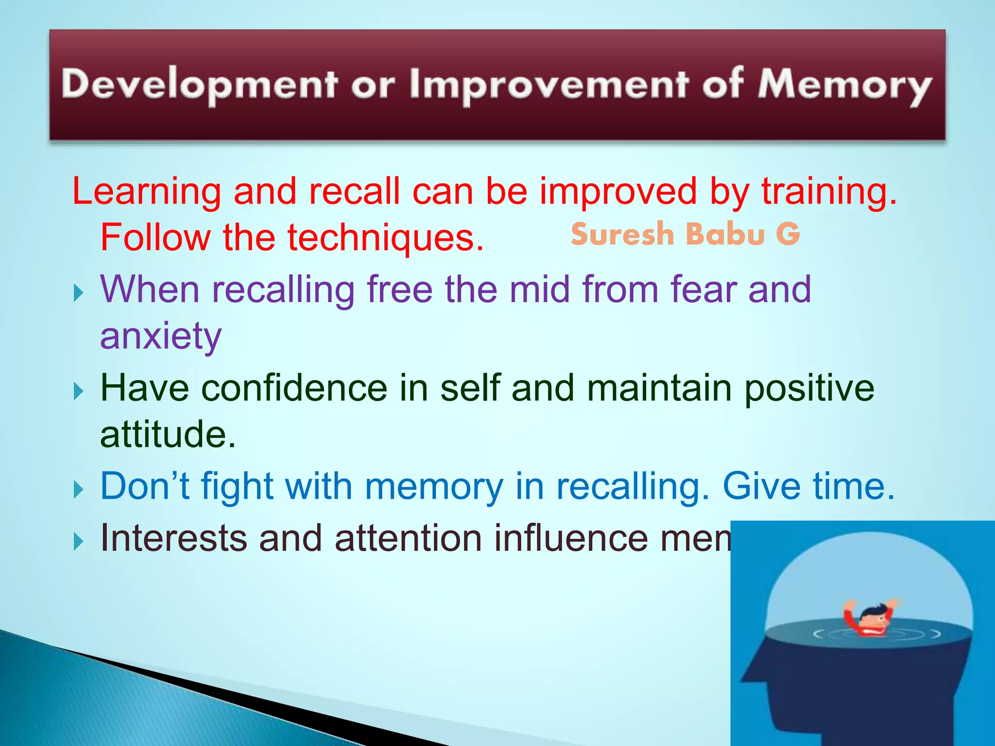Memory - Definition-Types of Memory - factors influencing memory and Strategies for improving ...