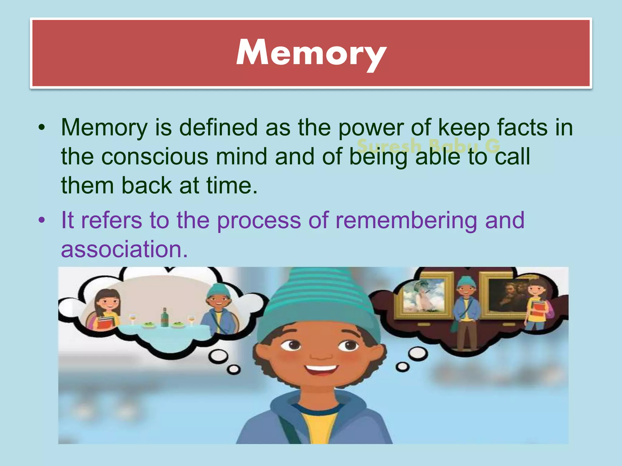 Memory Definition Types Of Memory Factors Influencing Memory And
