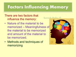 Memory - Definition-Types of Memory - factors influencing memory and ...