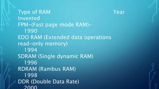 memory.pptx | Data Storage and Warehousing | Computing