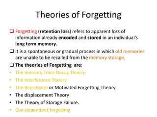 MEMORY, PROCESS AND FOGETTING IN PSYCHOLOGY | PPTX