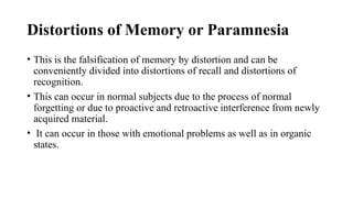 Sensory short and long term Memory and related disorders | PPT