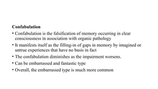 Sensory short and long term Memory and related disorders | PPT