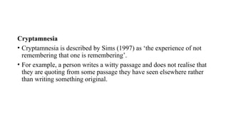 Sensory short and long term Memory and related disorders | PPT