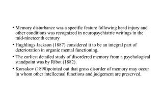 Sensory short and long term Memory and related disorders | PPT
