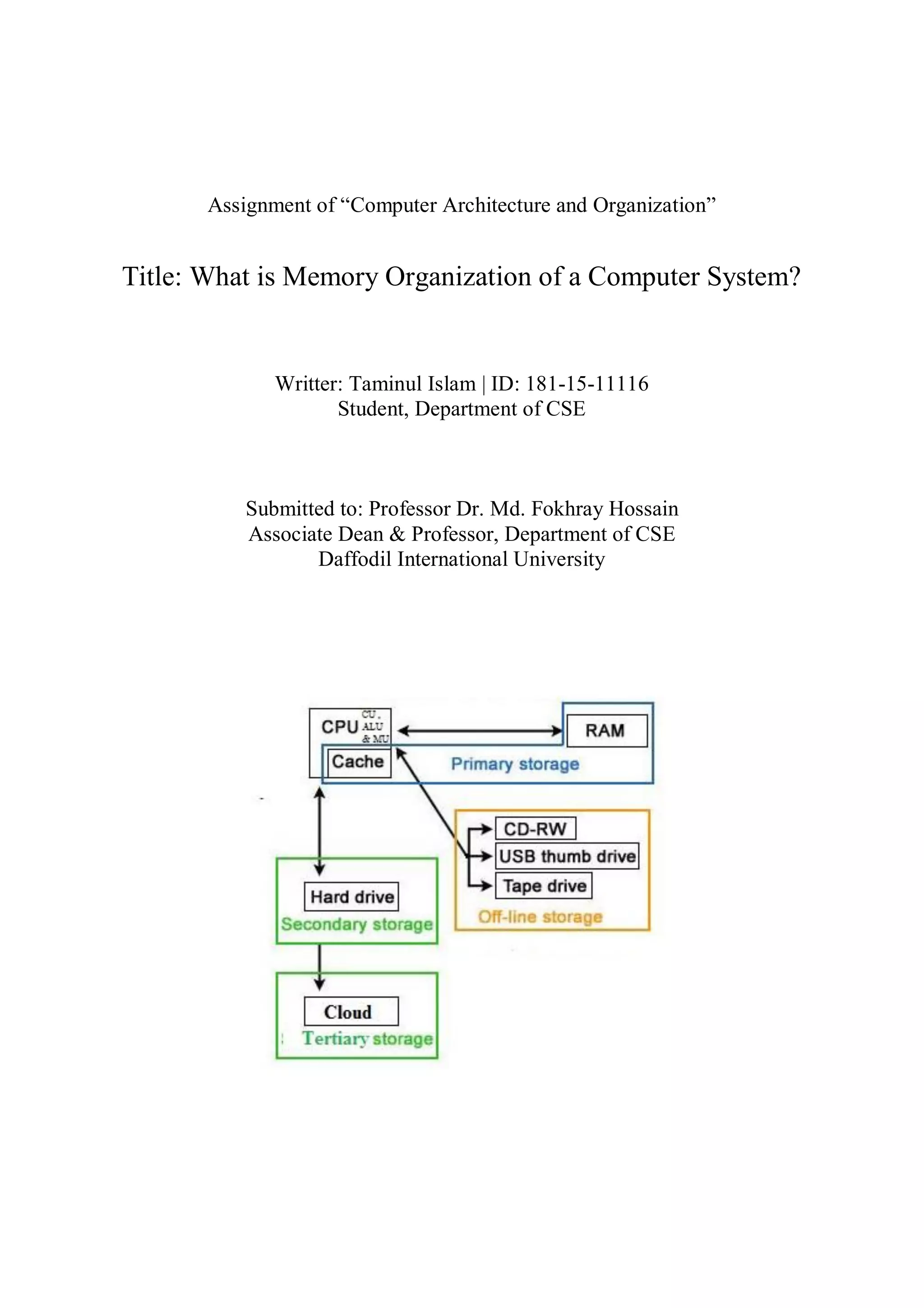 Memory Organization of a Computer System | PDF