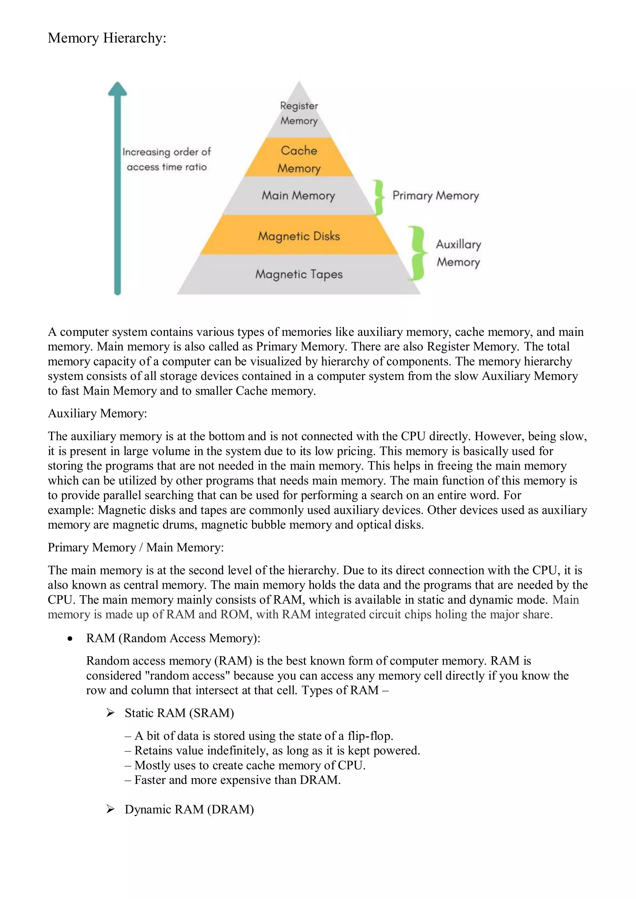 Memory Organization of a Computer System | PDF