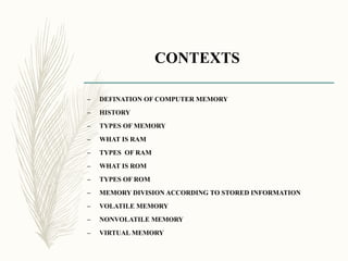 Power point presentation on memory of computer | PPTX