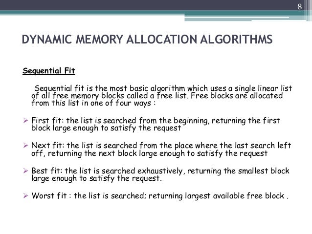Memory allocation for real time operating system
