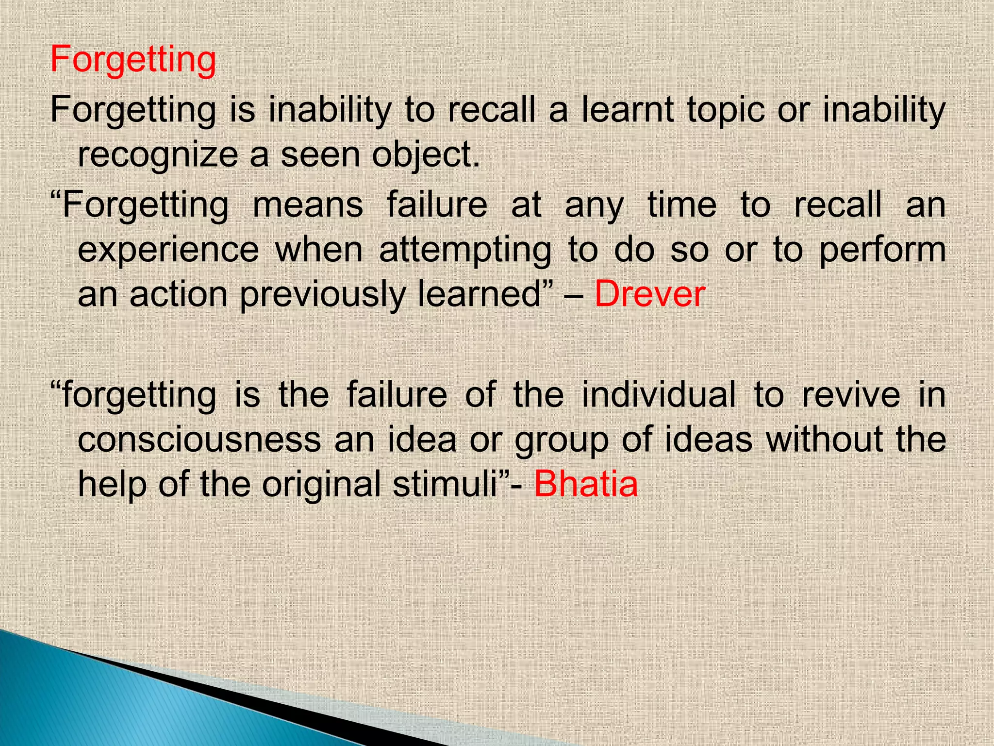 Memory and forgetting | PPT | Data Storage and Warehousing | Computing