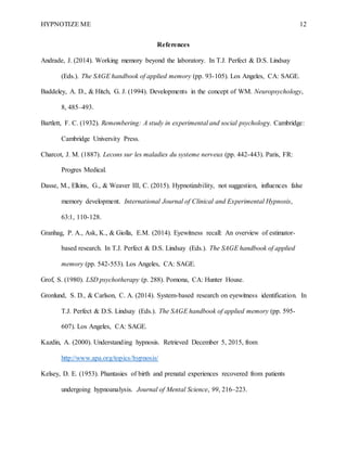 Hypnotize me: A Literature Review on the Relationship between Hypnosis and Memory | DOCX