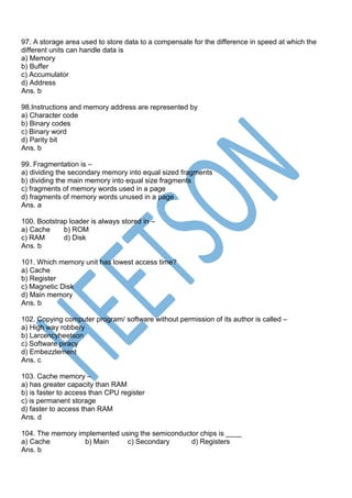 Computer Memory Questions and Answers (Storage MCQ) | PDF