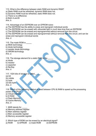 Computer Memory Questions and Answers (Storage MCQ) | PDF