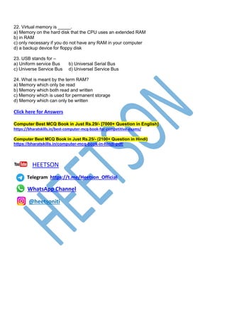 Computer Memory Questions and Answers (Storage MCQ) | PDF