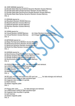 Computer Memory Questions and Answers (Storage MCQ) | PDF