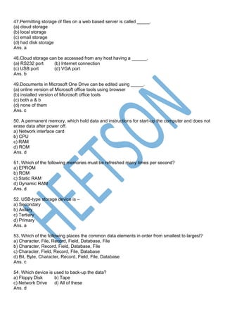Computer Memory Questions and Answers (Storage MCQ) | PDF