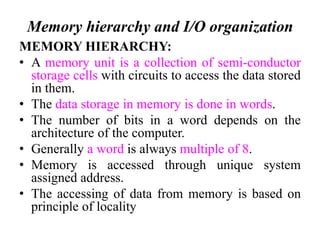 Memory hierarchy | PPTX | Data Storage and Warehousing | Computing