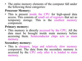 Memory hierarchy | PPTX | Data Storage and Warehousing | Computing