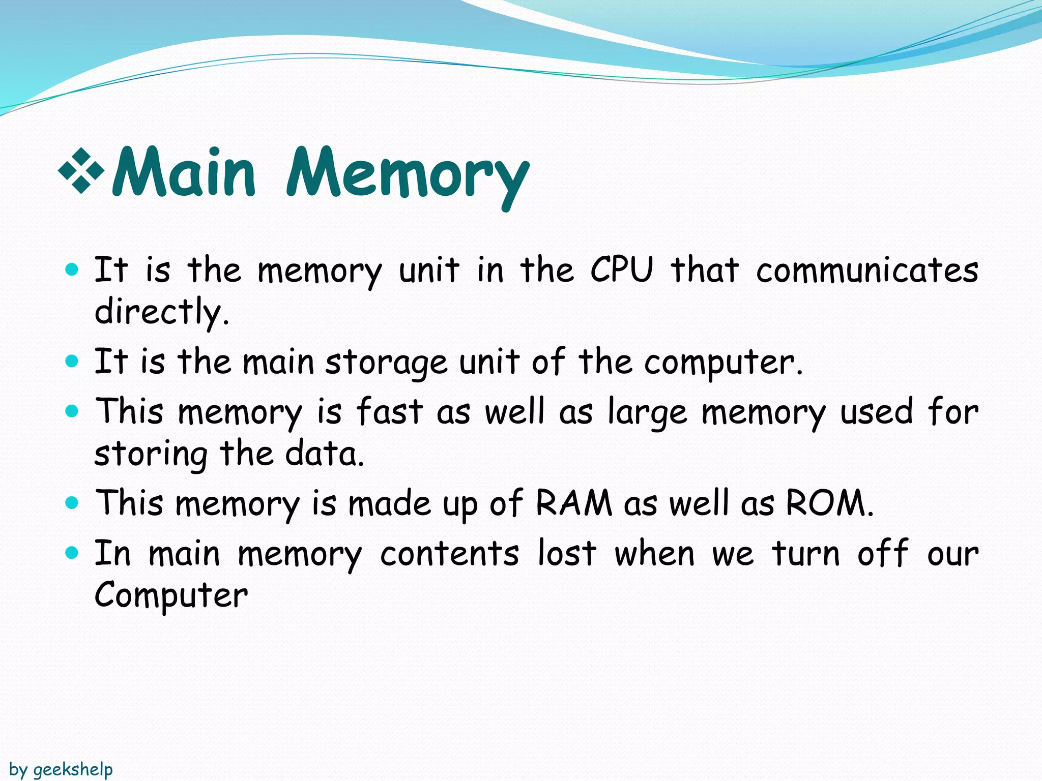 Memory Hierarchy.pptx | Data Storage and Warehousing | Computing