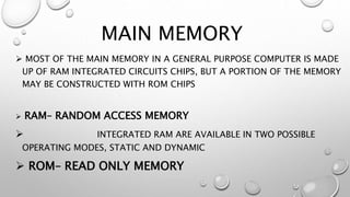 Memory hierarchy of digital computer system | PPT