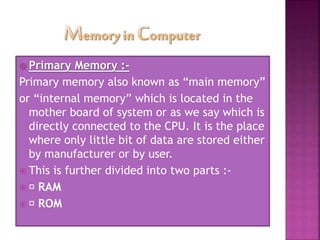 Memory in computer | PPT