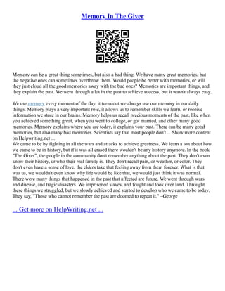 Memory In The Giver | PDF