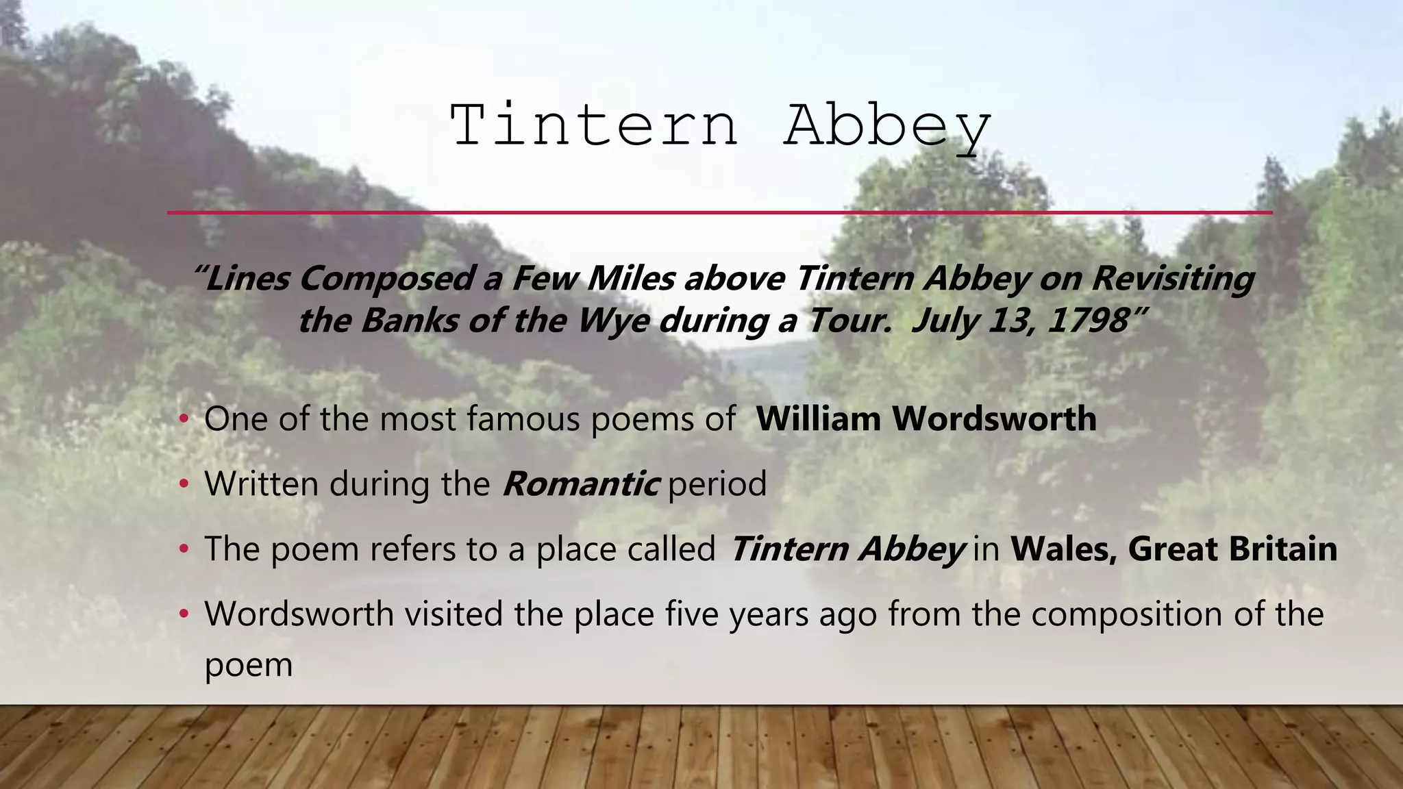 Memory in Wordsworth's "Tintern Abbey" | PPTX