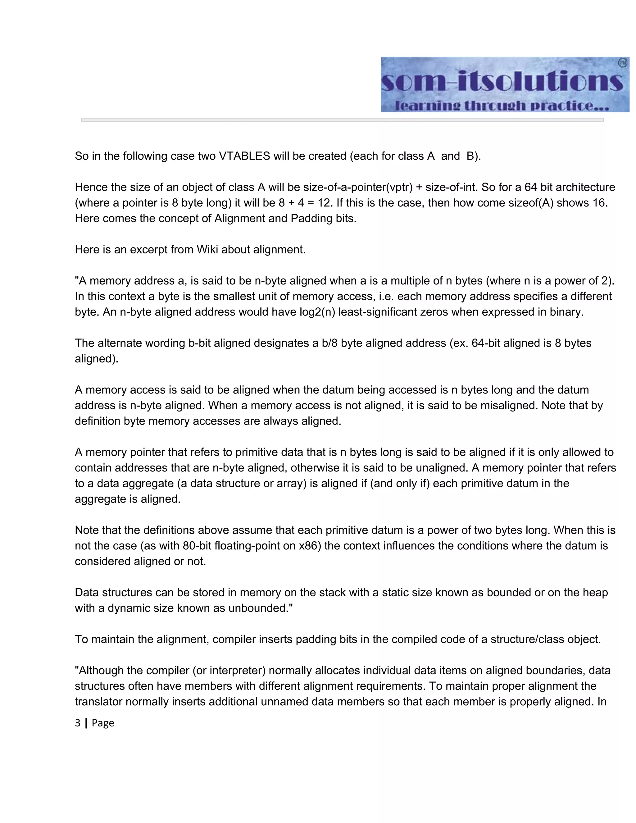 Memory layout in C++ vis a-vis polymorphism and padding bits | PDF