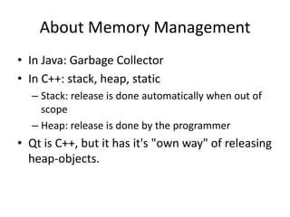 Qt Memory Management & Signal and Slots | PPTX