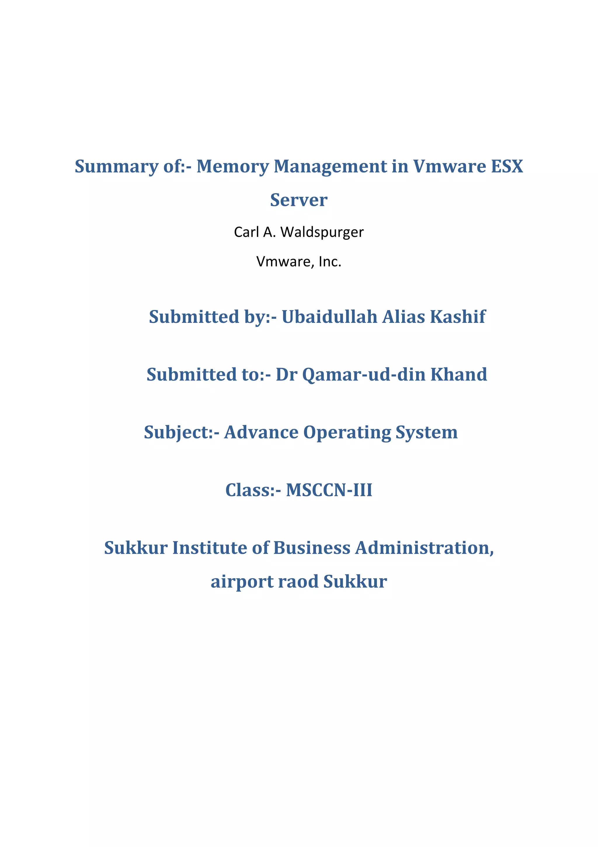 Memory Management In Vmware Esx Server | DOCX