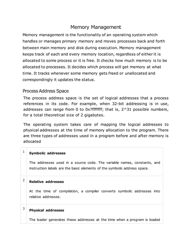 Memory managment | DOCX