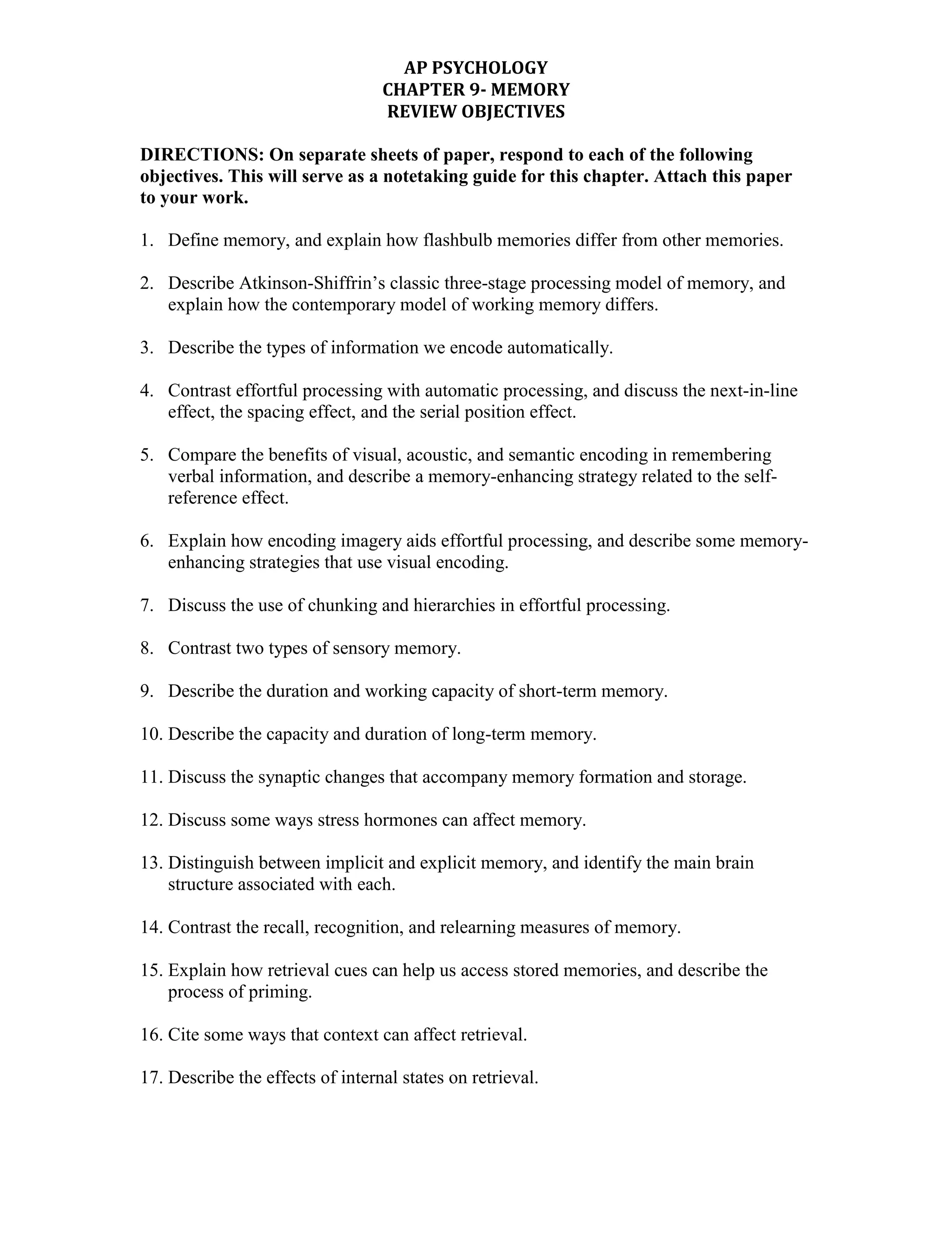 Memory objectives | DOCX