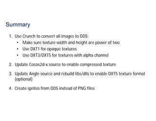 Memory Optimization in Cocos2d-x WP8 using Compressed Textures | PPT