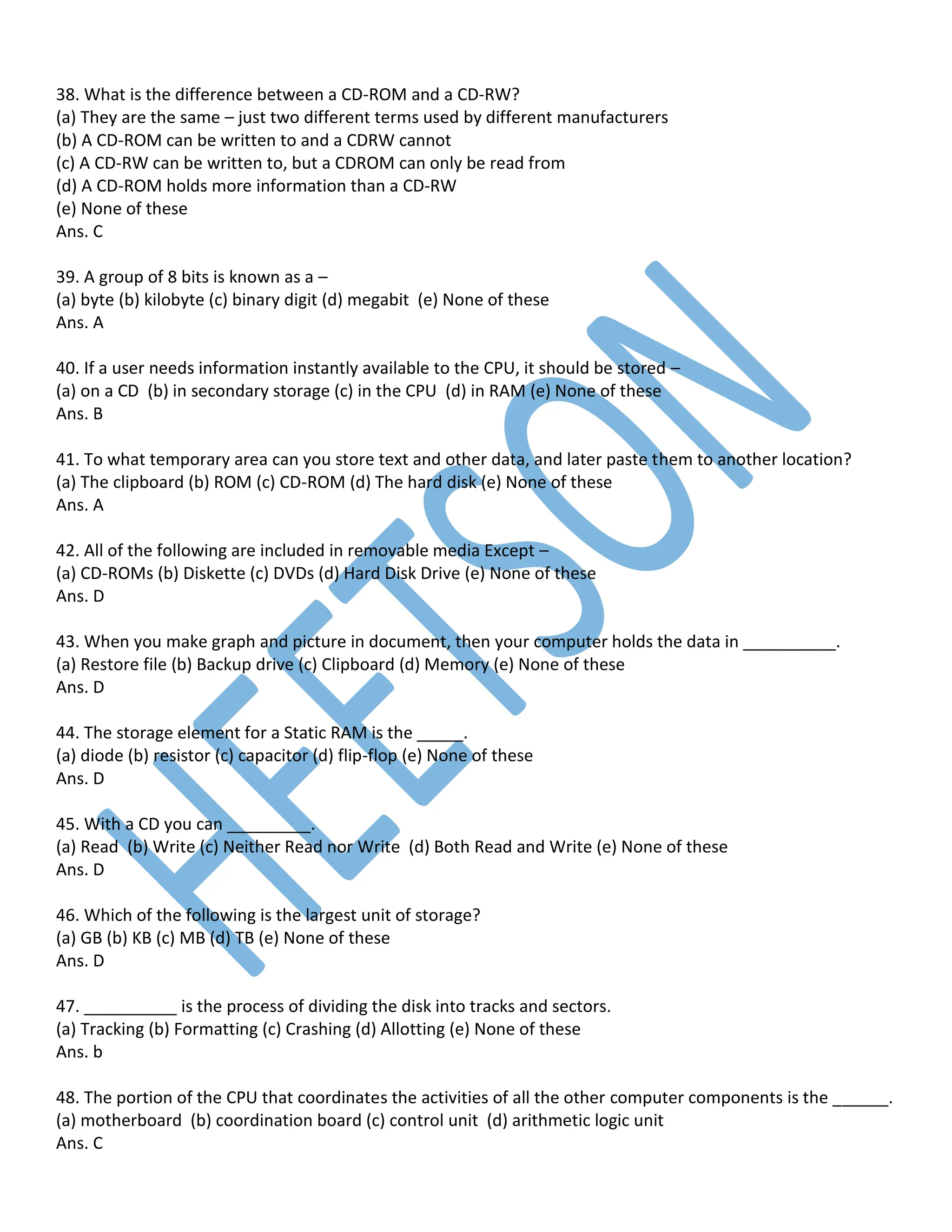 Memory Organization MCQ Questions and Answers | PDF