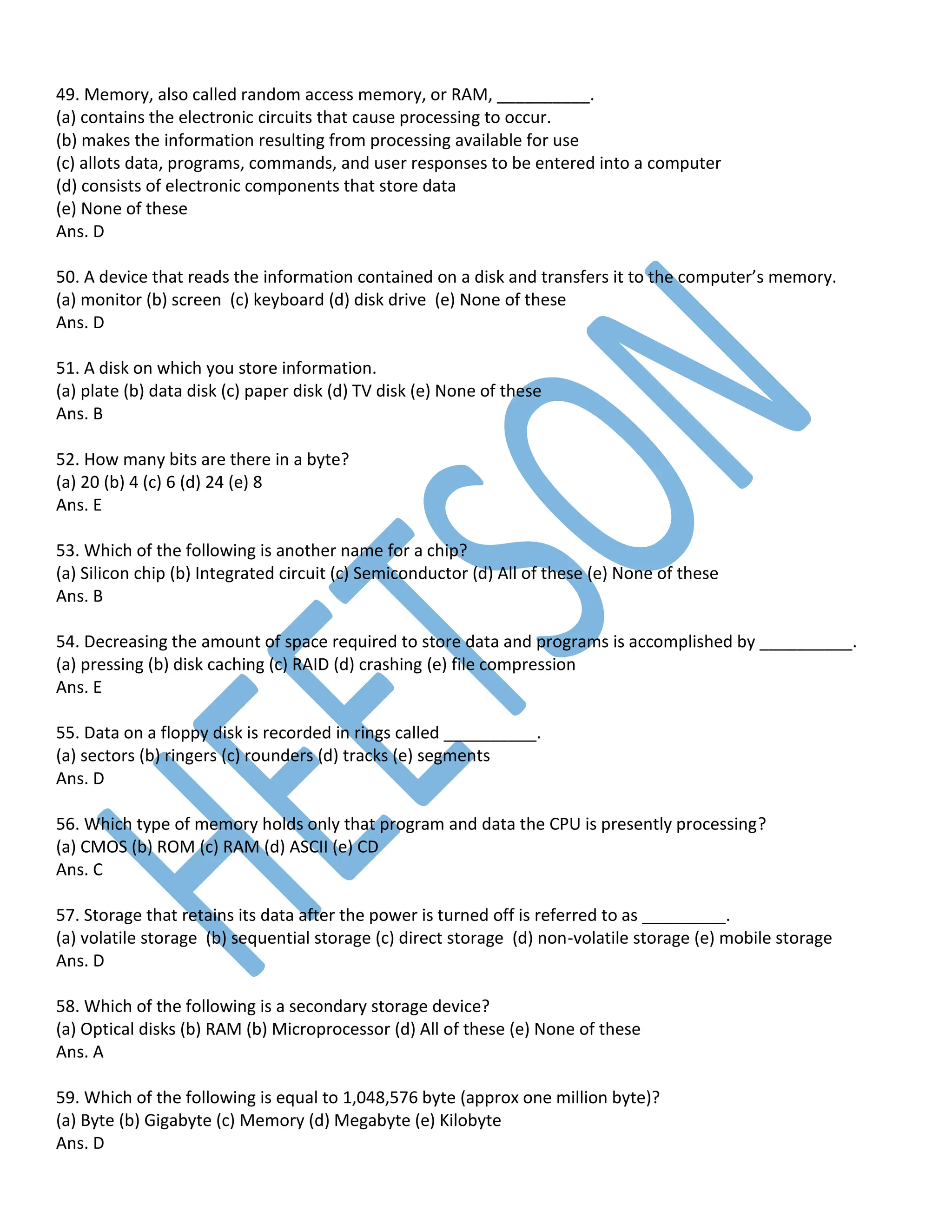Memory Organization MCQ Questions and Answers | PDF