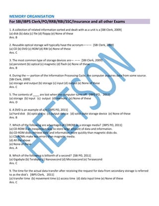 Memory Organization MCQ Questions and Answers | PDF