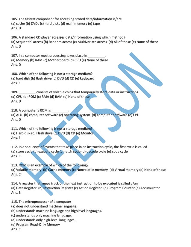 Memory Organization MCQ Questions and Answers | PDF