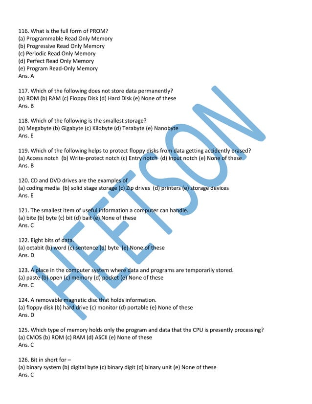 Memory Organization MCQ Questions and Answers | PDF