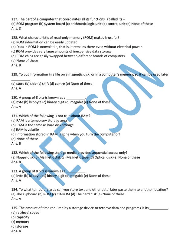 Memory Organization MCQ Questions and Answers | PDF