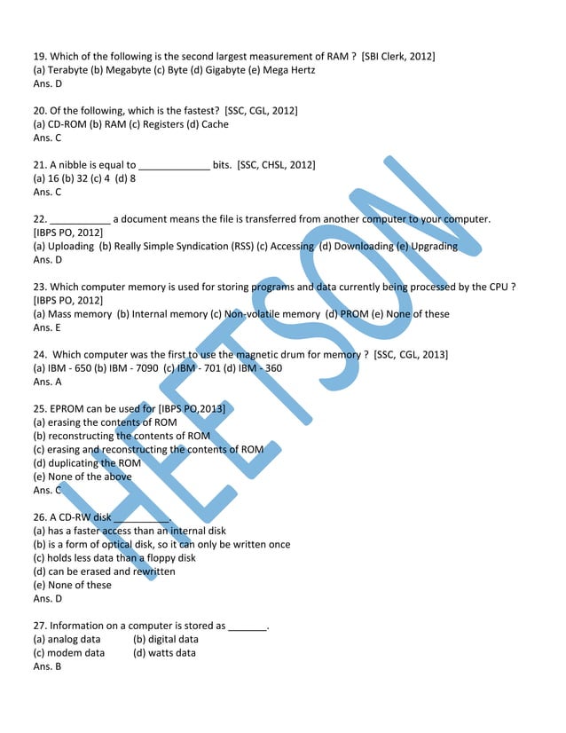 Memory Organization MCQ Questions and Answers | PDF